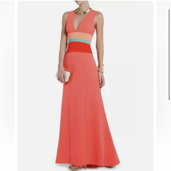 BCBGMaxAzria | Dresses | Bcbg Maxazria Lizette Maxi Gown Pink Dress Red ...